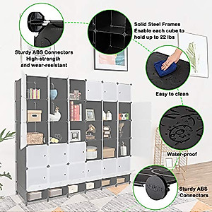 VINGLI Cube Storage Organizer, Plastic Closet Cabinet, DIY Plastic Modular Book Shelf Unit, Cube Shelves with Doors and Hanging Rods, White 30 Cubes