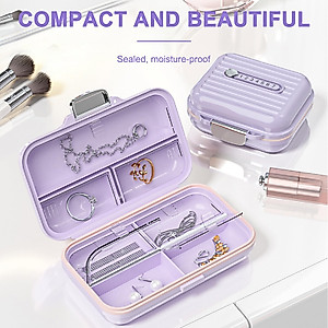 Goffing Travel Pill Organizer Box with Medicine Labels, 7 Compartments Portable Pill Case, Daily Medication Organizer Storage Pill Container for Pocket Pharmacy(Purple, L)