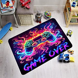 Manicer Neon Gaming Area Rug, Blacklight UV Reactive Game Controller Non-Slip Door Throw Rug Fluorescent Flannel Floor Mat Carpet, Glow in The Dark Play Mat for Bedroom, Playroom - 19.7" x 31.5"