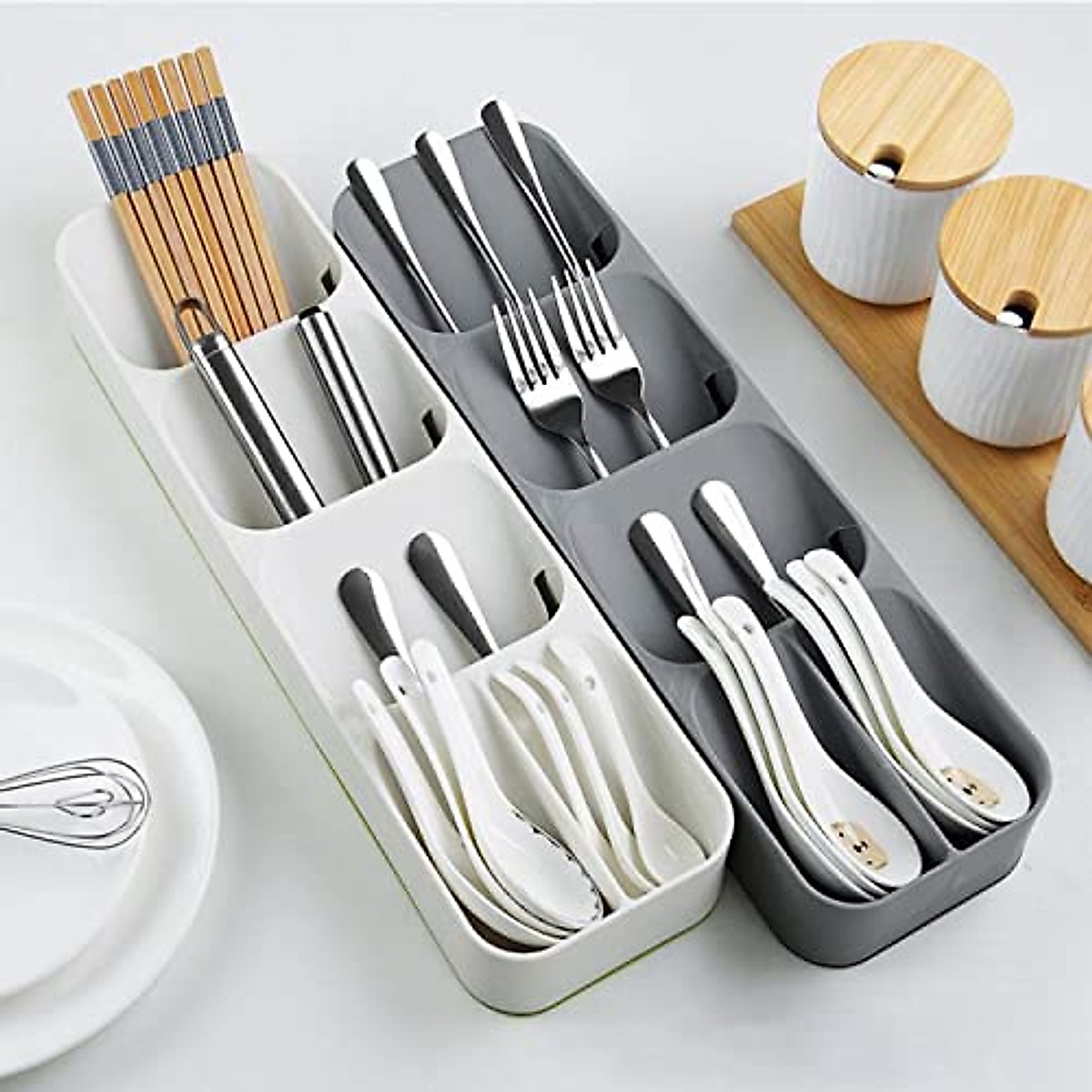 Wewdigi Drawer Cutlery Organizer Tray Kitchen Storage Holder Rack for Cutlery Silverware-Gray…