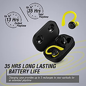 Volkano Momentum Series Sports Earbuds Bluetooth Wireless - Wireless Earphones with Removable Ear Hooks, Waterproof True Wireless Sports Earbuds, Running & Workout Bluetooth Earphones (Yellow)