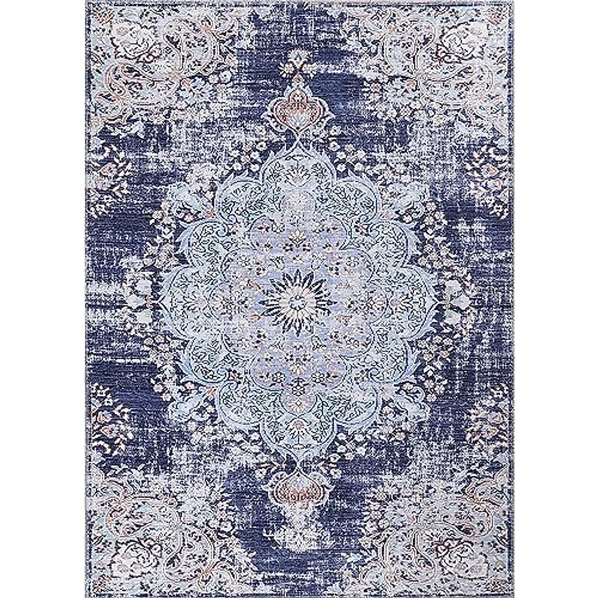 CAMILSON Printed Area Rugs with Ultra Thin Super Strong for Living Room Bedroom, Vintage Rug 8x10, Stain and Water Resistant, Traditional Bohemian Indoor Carpet (8 x 10, Blue)