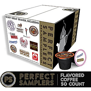 Perfect Samplers Flavored Coffee Variety Pack, Flavored Coffee Pods (Including Caramel Macchiato, Texas Pecan, & More) Single Serve Coffee for Keurig K Cups Machines, 50 Count