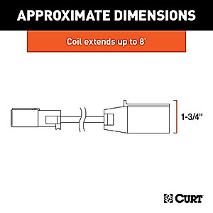 CURT 57283 8-Foot Flat Towing 7-Way RV Blade Motorhome to 6-Way Round Dinghy Vehicle Wiring Adapter Extension Harness , Blue