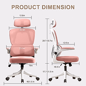 HDHNBA Office Chair High Back Ergonomic Office Chair with Lumbar Support Adjustable Headrest 3D Armrest and Lumbar Support for Home Office Chair Swivel Mesh Office Chair Pink Chair