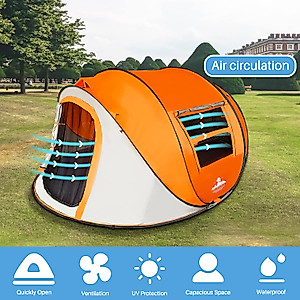J.M.Deco 3-4 Person Pop Up Tents for Camping with 2 Windows, Backyard Sunny Beach Instant Popup Tent for Family, Hiking Camping Tents 4 People for Backpacking, Easy Setup Tent 110''x70''x50'',Orange