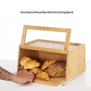 MHONFL Bamboo Bread Box For Kitchen Counter With Cutting Board, large Capacity Bread Storage Container , rustic Farmhouse Style Bread Holder For Kitchen Countertop