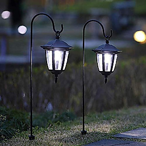 CALIDAKA 2 Pack Multi-Purpose Shepherds Hooks Outdoor Iron Shepherd Hook with Base Adjustable Heavy Duty Garden Hanging Stake for Lanterns Solar Light Plant Hanger Wedding Decor