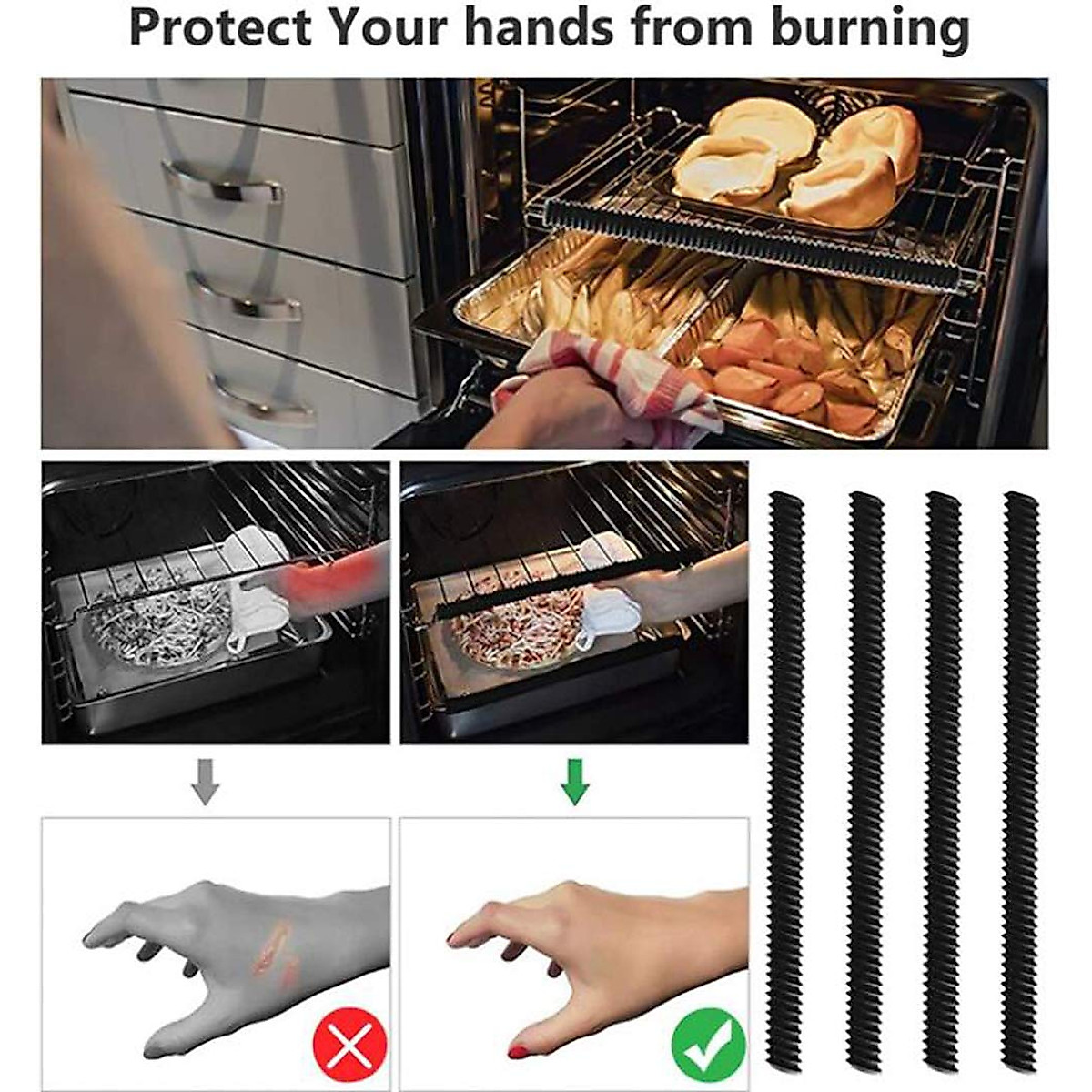 4PCS Silicone Oven Rack Shields Oven Rack Protectors Oven Shelf Guard Toaster Baking Edge Shields Heat Resistant Protect Against Burns and Scars
