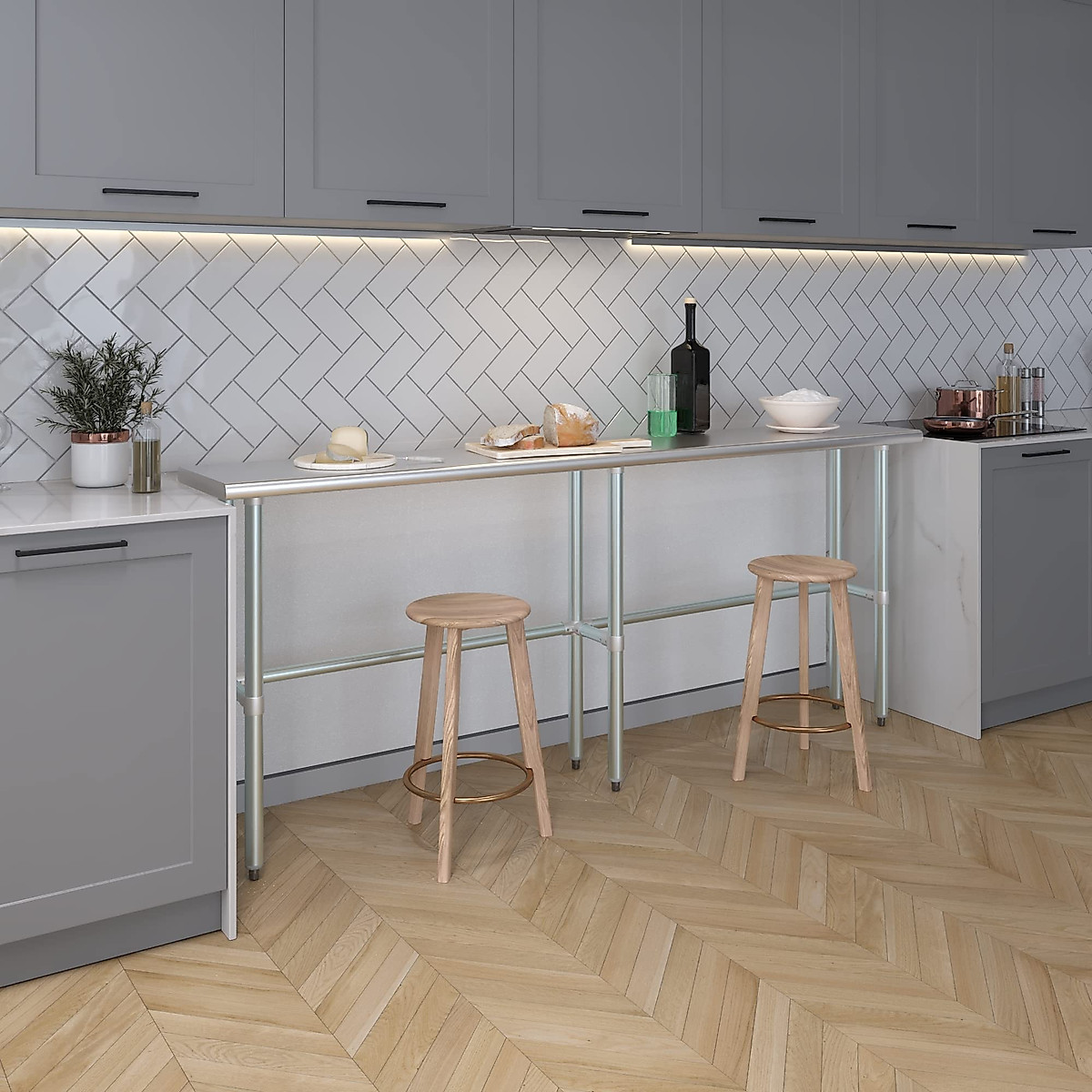 14 in. x 84 in. Open Base Stainless Steel Work Table | Residential & Commercial | Food Prep | Heavy Duty Utility Work Station | NSF