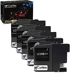 Cartlee Set of 5 Remanufactured Super High Yield Ink LC20E LC-20E Cartridges Replacement for MFC-J5920DW Multifunction Printer (2 Black, 1 Cyan, 1 Magenta, 1 Yellow) LC20EBK LC20EC LC20EM LC20EY XXL