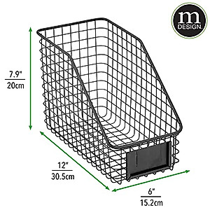 mDesign Slim Slanted Metal Kitchen Food Storage Organizer Bin Basket, Label Slot for Cabinet, Countertop, Pantry, Holder Container for Produce, Fruit, Vegetable, Omaha Collection - Matte Black