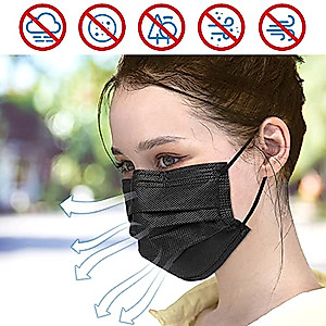 PhiFA 100Packs Black Disposable Face Masks 3 Ply Filter Protection Mask Suitable for Home School Office and Outdoor (Black)