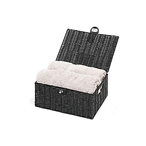 ARPAN Medium Resin Woven Storage Basket Box With Lid & Lock - Black