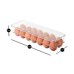 Smart Design Stackable Refrigerator Egg Holder Bin with Handle and Lid - BPA Free Plastic - Fridge Drawer, Freezer Tray, Kitchen Pantry Storage Container Organizer - 14.65 x 3.25 Inch - Clear