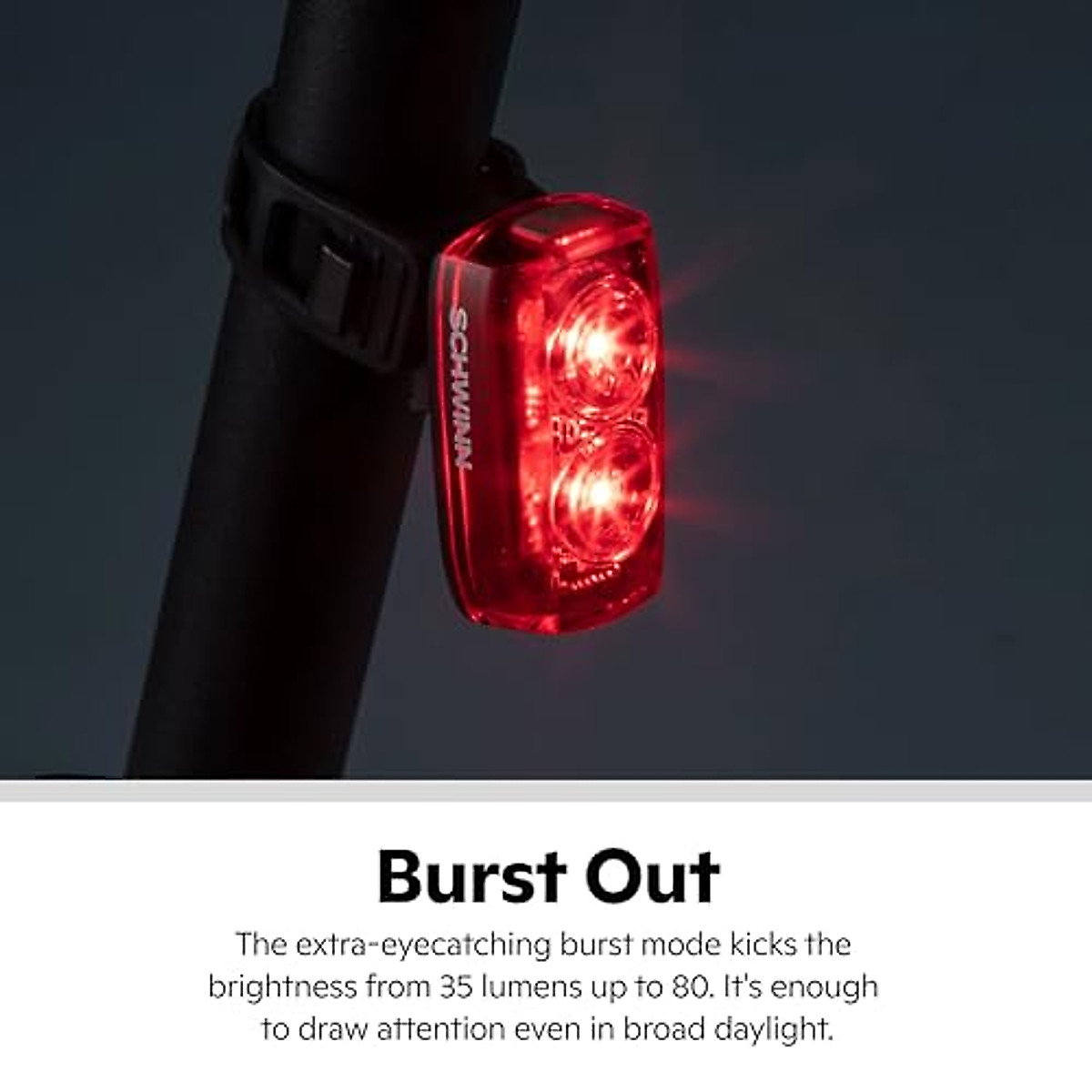 Schwinn Rechargeable Bike Tail Light, 80 Lumens, Enhanced 24/7 Visibility, Type-C USB, 36 Foot Beam Distance, Bicycle Accessory