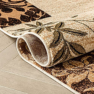 Verdant Vines Beige Modern Damask Border Rug 3x5 4x6 (3'11" x 5'3") Casual Oriental Easy Clean Stain Fade Resistant Shed Free Contemporary Floral Formal Gradient Soft Living Dining Room Rug