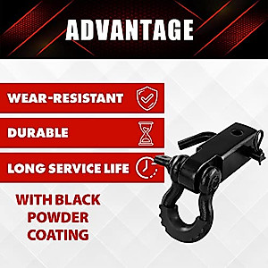 YIYITOOLS 2" Tow Hitch Receiver with 5/8" Screw Pin,3/4 Shackle,45000Lbs Break Strength Heavy Duty Receiver Kit Fit for Vehicle Recovery Off-Road