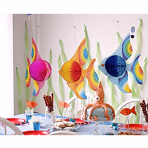 90shine 12PCS Tropical Fish Party Decorations Supplies- Under-The-sea/Mermaid/Luau/Hawaiian/Kids Birthday Table Centerpiece