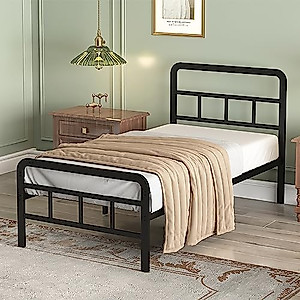 Richwanone 14 inch Twin XL Bed Frame with Headboard and Footboard, Heavy Duty Metal Platform with Steel Slat Support, No Box Spring Needed, Easy Assembly, Black