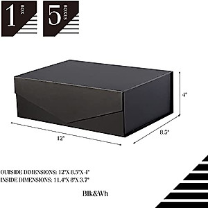 BLK&WH Gift Box 11.5x8.1x3.8 Inches, Black Gift Box with Lid, Large Gift Box, Magnetic Gift Box, Groomsman Box (Matte Black)