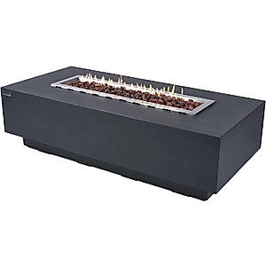 Elementi Granville Gas Fire Pit Cast Concrete Fire Table, Outdoor Fire Pit Electronic Ignition | Canvas Cover, Lava Rock Included | Free AMS Wind Guard & Table-top Firepit | Dark Gray (Natural Gas)