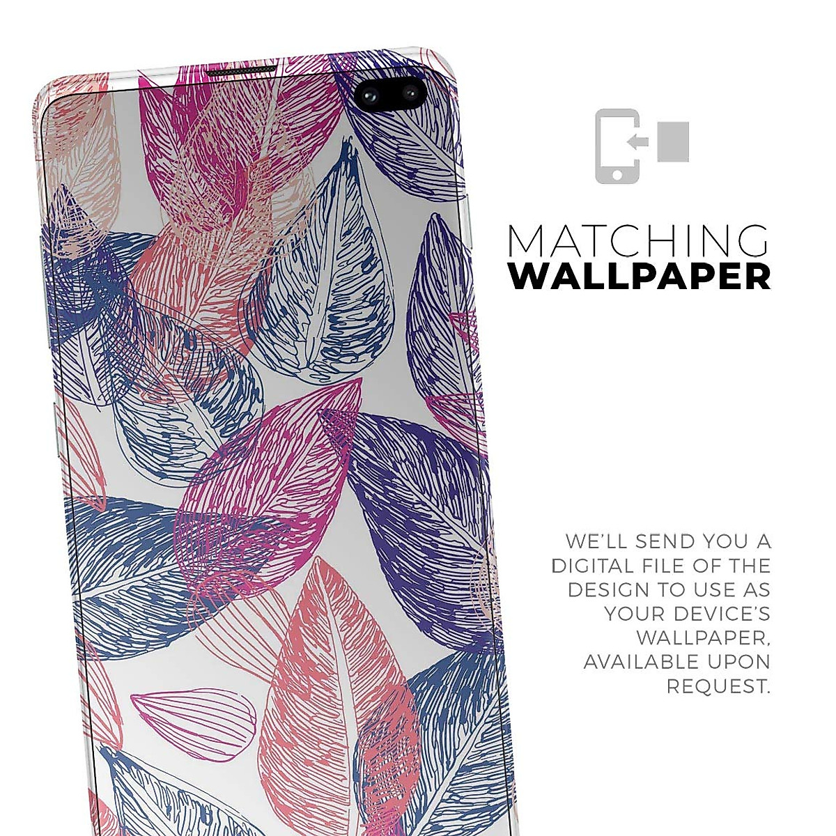 DesignSkinz Seamless Pink & Blue Color Leaves Protective Vinyl Decal Wrap Skin Cover Compatible with The Samsung Galaxy S20 (Screen Trim & Back Glass Skin)