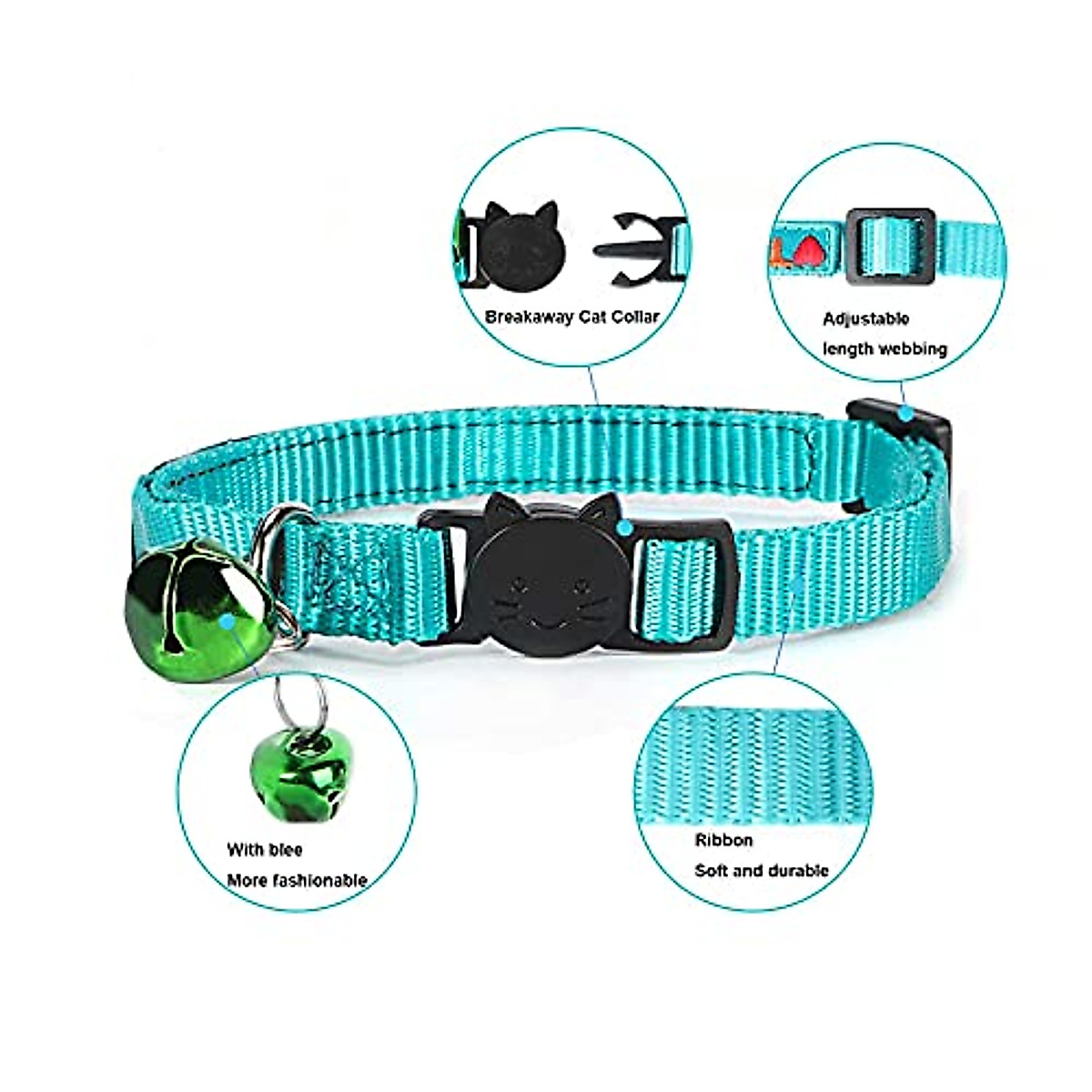 Custom Breakaway Cat Collar Personalized Cat-ID Collar Embroidered Pet Name Phone Safety Collars with Bell