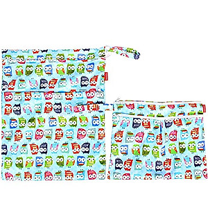 Damero 3pcs Pack Wet Dry Bag for Cloth Diapers Daycare Organizer Bag, Cute Owls