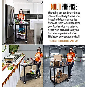 Stand Steady Flat Top Utility Cart by Tubstr | Heavy Duty Service Cart Supports 400 lbs. | Three Shelf Multipurpose Cart Perfect for Home, Garage, Catering, Warehouse & More! (Black / 35 x 18)