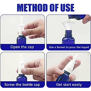 Cupohus Nasal Spray Bottle, 3 Pcs 30ML/1oz Amber,Cobalt Blue,Green Glass Refillable Fine Mist Sprayers Atomizers, Travel Sized, Empty Nasal Sprayer with Funnels and Labels