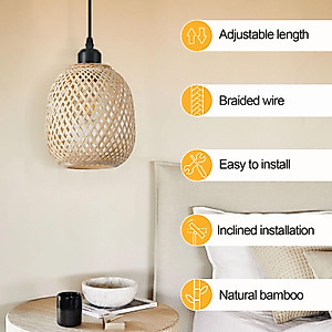 TERLEENART Set of 2 Mid Century Bohemian Rattan Bamboo Pendant Lighting,Torus Basket Woven Ceiling Chandelier for Kitchen Sink Dinning Room Living Room Bedroom Nightstands