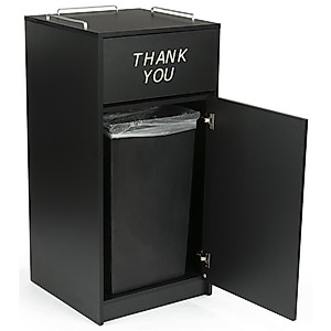 Displays2go 36 Gallon Commercial Waste Bin, Restaurant & Food Court Common Areas, Recycling & Tray Storage, Black (LCKDCHTTBK)