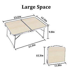 Foldable Laptop and Bed Table with Storage, Portable Mini Lap Desk for Legs, Ideal for Study, Reading, Picnic, Breakfast,and More (Wooden)