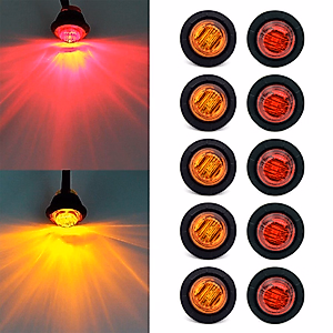 FXC 'Purishion 10x 3/4 in' Round LED Clearence Light Front Rear Side Marker Indicators Light for Truck Car Bus Trailer Van Caravan Boat, Taillight Brake Stop Lamp (12V, Red+Amber)