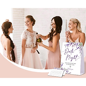Lavender Purple Date Night Game, Date Night Ideas Sign with 50 Cards, Bridal Shower Game, Modern Bridal Shower Decorations, Wedding Date Night Advice - 09