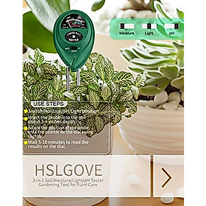 Soil Moisture Meter, HSLGOVE 3 in 1 Soil Ph Meter/Sunlihgt/Plant Moisture Meter for House Plants & Outdoor Gardening, Farming Plants Care(No Battery Required)