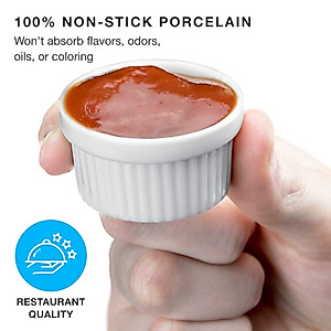 Kÿchen Mini Ramekins 1 oz. 30 ml|Microwave & Oven Safe, Porcelain Souffle Dish, Dipping Sauce, & Small Dessert Cups| 6 Count