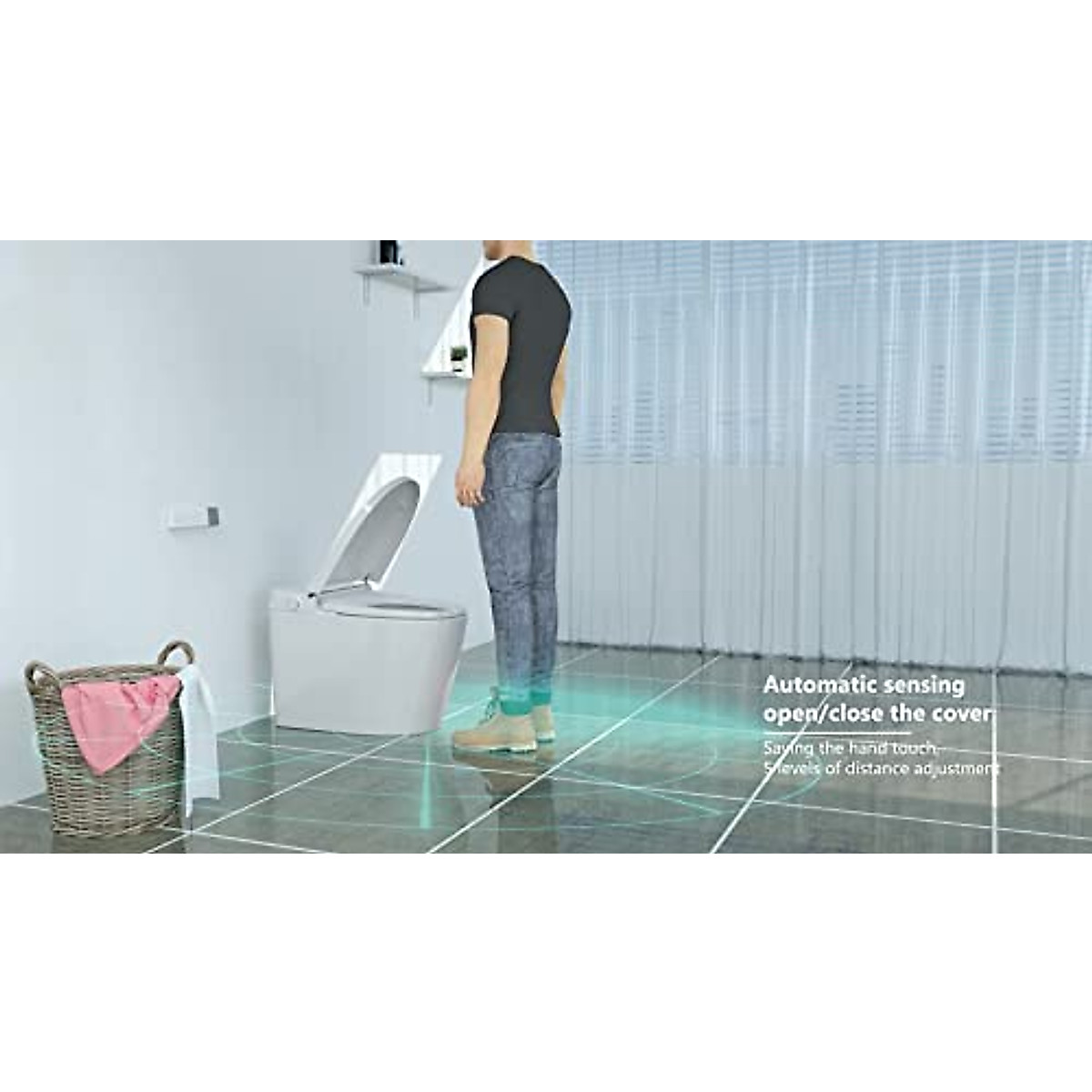 EUROTO Luxury Smart Toilet – Sleek Tankless Design with Foot-Kick Sensor, Heated Seat, Warm Dryer, Adjustable Water Pressure, Auto Open/Close Lid, Dual Flush, Night Light & Remote Control