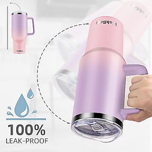 40 oz Tumbler with Handle and Straw, 100% Leak Proof Tumblers Cup, Stainless Steel Insulated Travel Coffee Mug, Keeps Drinks Cold for 24 Hours or Hot for 10 Hrs, Fit for Car Cup Holder, PurplePink