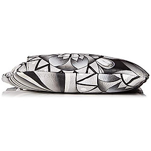 Anna by Anuschka womens Medium Anna Anuschka Handpainted Women s Genuine Leather Asymmetric Slim Crossbody Bag with Zippered Poc, Patchwork Pewter, One Size US