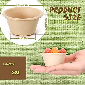 Sieral 2 oz Natural Bagasse Fiber Cups Disposable Food Sugarcane Small Sample Portion Biodegradable Compostable Tasting Cups Souffle Condiment Sauce Ice Cream Dishes for Party(500 Packs)