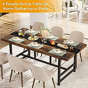 Tribesigns Rustic Dinning Table for 6, 70 inches Home & Kitchen Table, Wood Large Dinning Room Tableb with Metal Frame for Family Gathering or Party (Rectangular)
