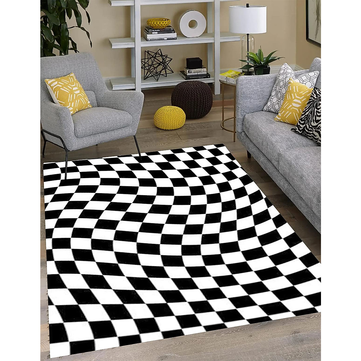 Black and White Moroccan Checkered Area Rug for Living Room 3x5ft Small Kitchen Runner Rugs Durable Bathmat Laundry Mat Machine Washable Home Office Carpet