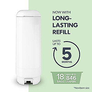 Diaper Genie Signature Pail Includes 1 Easy Roll Refill with 18 Bags | Holds Up to 846 Newborn-Sized Diapers Per Refill