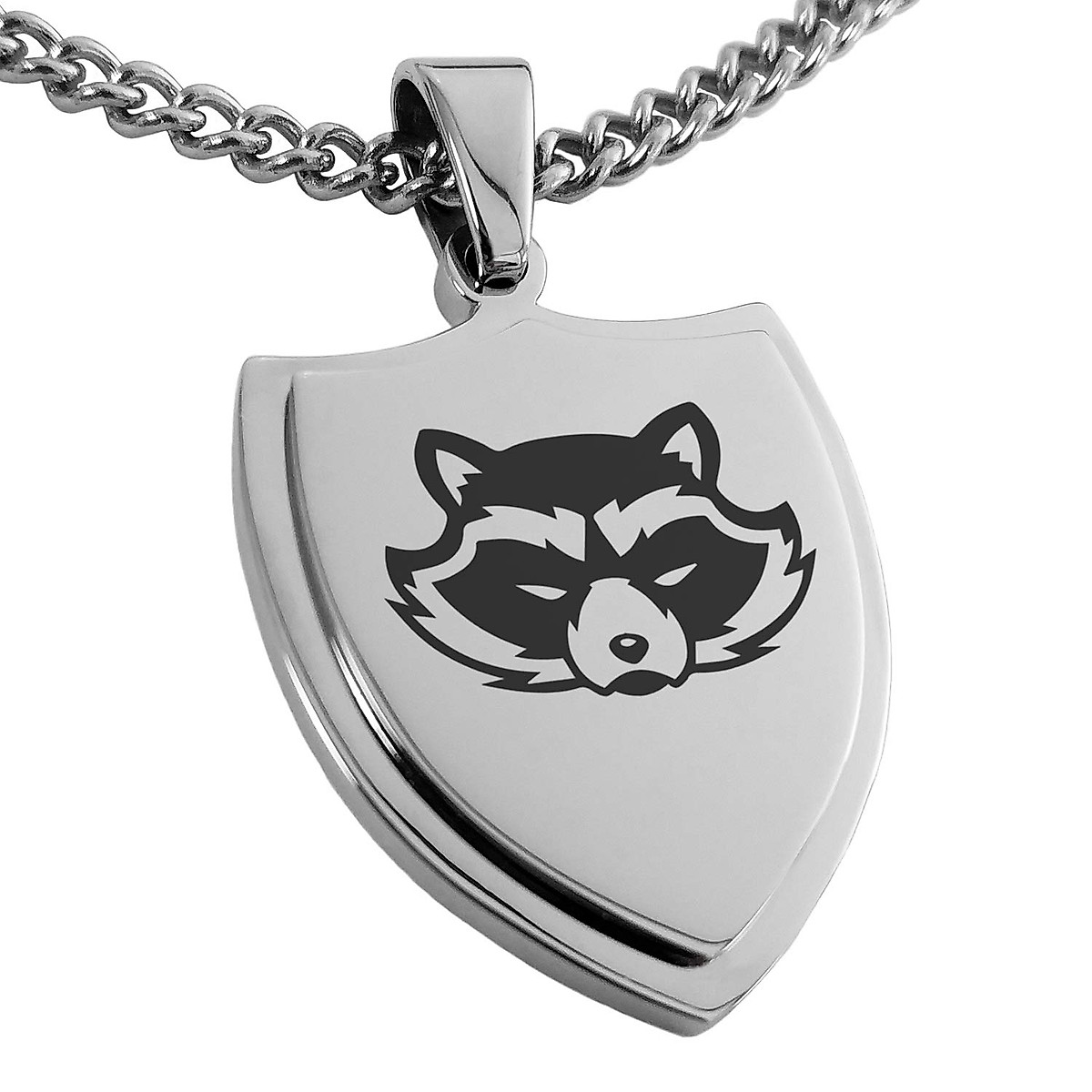 Tioneer Stainless Steel Raccoon Shield Pendant Necklace