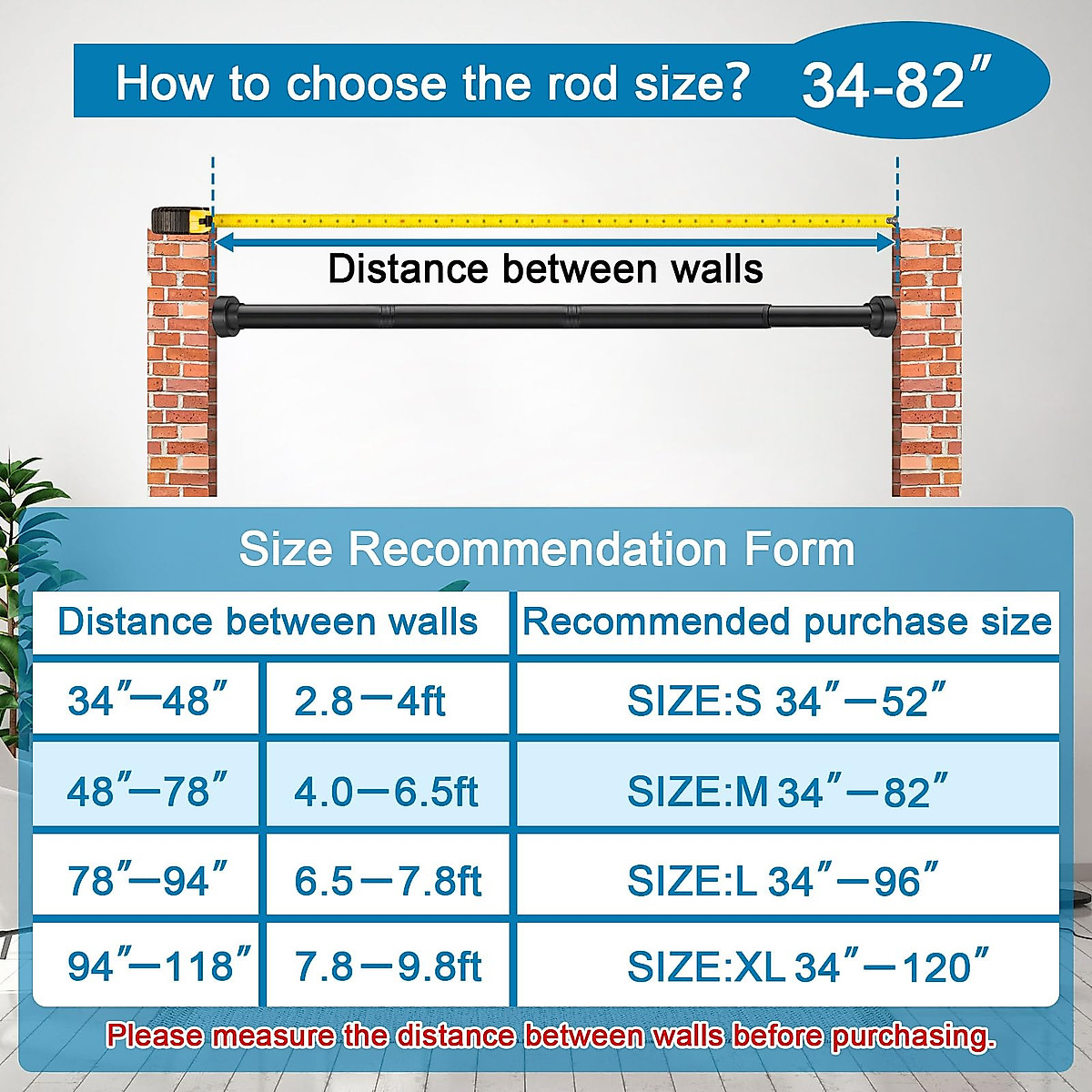 YNL Shower Curtain Rod 34-82 (2.8-6.8ft) Inches with 12Pcs Shower Curtain Rings, Adjustable Shower Rod No Drilling, Non-Slip, Never Rust, Stainless Steel, Suitable for Bathroom Window, Matte Black