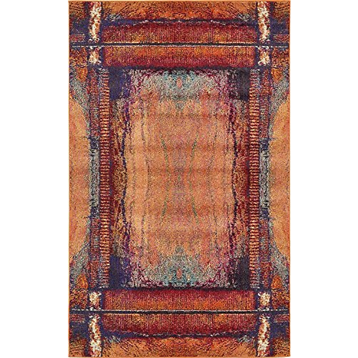 Unique Loom Estrella Collection Rustic, Distressed, Modern, Abstract Area Rug, 5 ft x 8 ft, Orange/Black