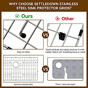 Stainless Steel Sink Grid and Protectors for Bottom of Kitchen Sink，26" x 14" Inches with Rear Drain