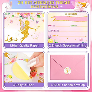 Chuangdi 24 Piece Flower Fairy Birthday Party Invitation Set with Envelope and Stickers